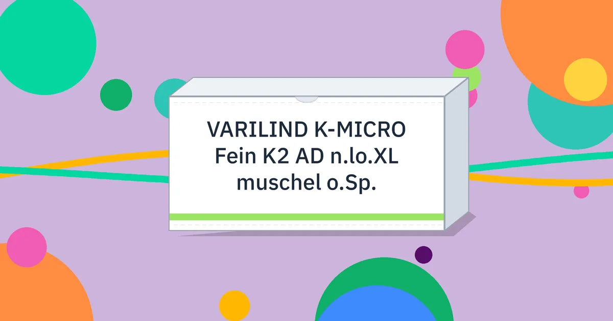 Symbolbild: Packung mit der Aufschrift VARILIND K-MICRO Fein K2 AD n.lo.XL muschel o.Sp. (PZN 20559548) – Verfügbarkeit und Bezug in Apotheken in Frankfurt am Main