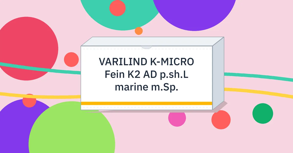Symbolbild: Packung mit der Aufschrift VARILIND K-MICRO Fein K2 AD p.sh.L marine m.Sp. (PZN 20558678) – Verfügbarkeit und Bezug in Apotheken in Frankfurt am Main
