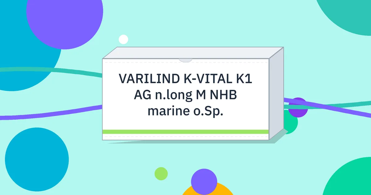 Symbolbild: Packung mit der Aufschrift VARILIND K-VITAL K1 AG n.long M NHB marine o.Sp. (PZN 20563277) – Verfügbarkeit und Bezug in Apotheken in Frankfurt am Main