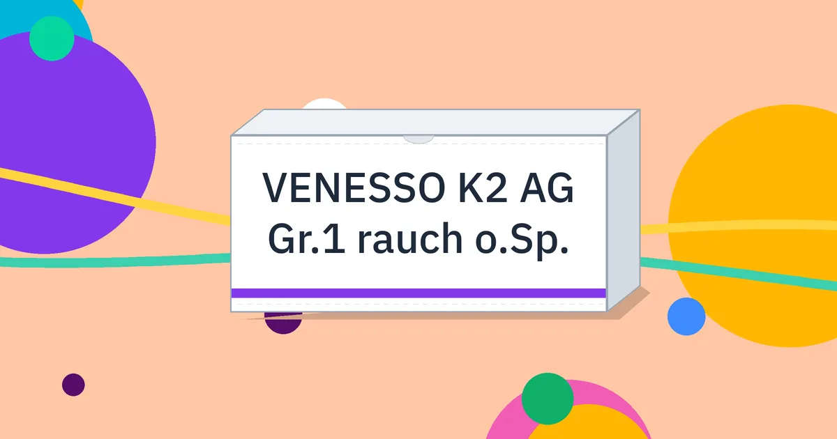 Symbolbild: Packung mit der Aufschrift VENESSO K2 AG Gr.1 rauch o.Sp. (PZN 03278859) – Verfügbarkeit und Bezug in Apotheken in Frankfurt am Main