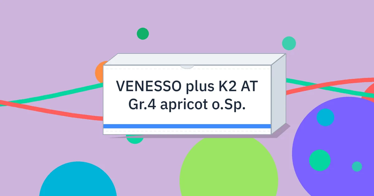 Symbolbild: Packung mit der Aufschrift VENESSO plus K2 AT Gr.4 apricot o.Sp. (PZN 03288295) – Verfügbarkeit und Bezug in Apotheken in Frankfurt am Main