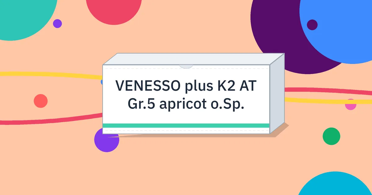 Symbolbild: Packung mit der Aufschrift VENESSO plus K2 AT Gr.5 apricot o.Sp. (PZN 03288303) – Verfügbarkeit und Bezug in Apotheken in Frankfurt am Main