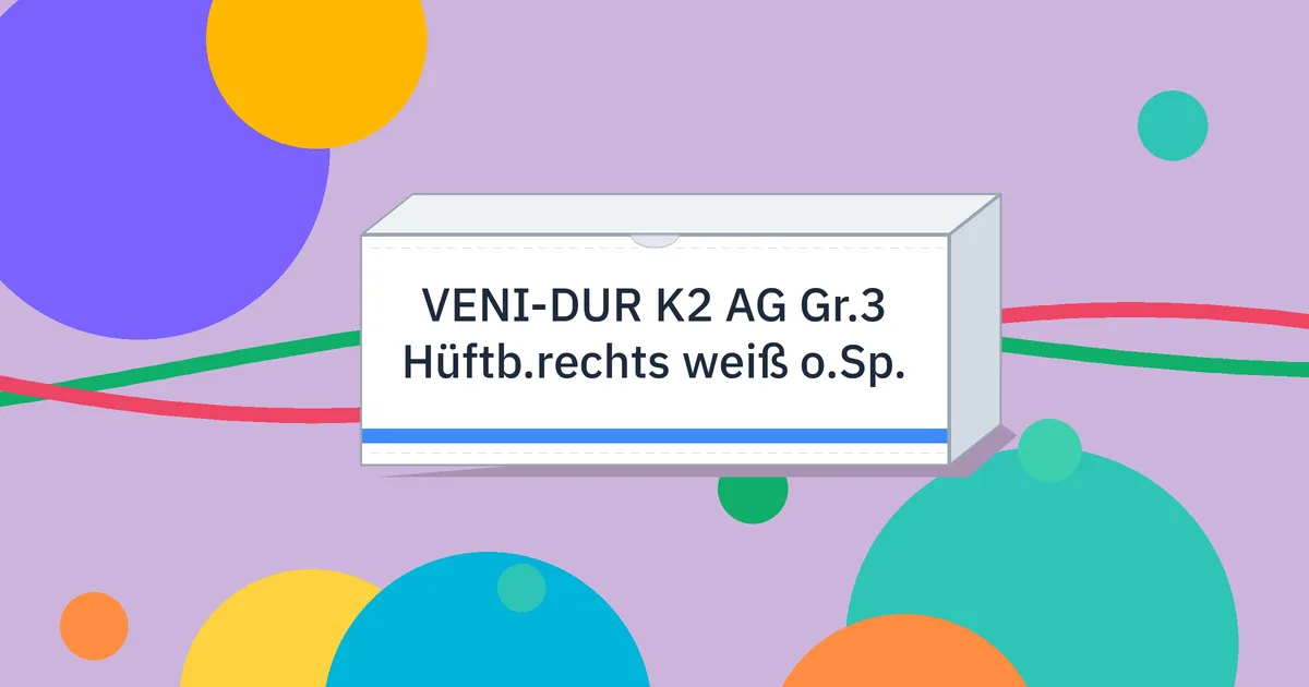 Symbolbild: Packung mit der Aufschrift VENI-DUR K2 AG Gr.3 Hüftb.rechts weiß o.Sp. (PZN 03254669) – Verfügbarkeit und Bezug in Apotheken in Frankfurt am Main