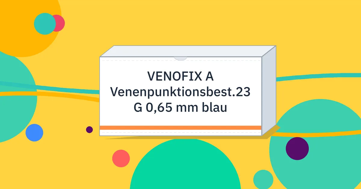 Symbolbild: Packung mit der Aufschrift VENOFIX A Venenpunktionsbest.23 G 0,65 mm blau (PZN 18050671) – Verfügbarkeit und Bezug in Apotheken in Frankfurt am Main