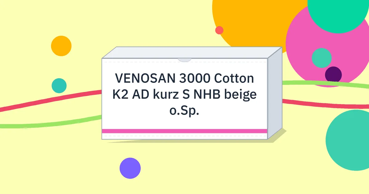Symbolbild: Packung mit der Aufschrift VENOSAN 3000 Cotton K2 AD kurz S NHB beige o.Sp. (PZN 14421432) – Verfügbarkeit und Bezug in Apotheken in Frankfurt am Main