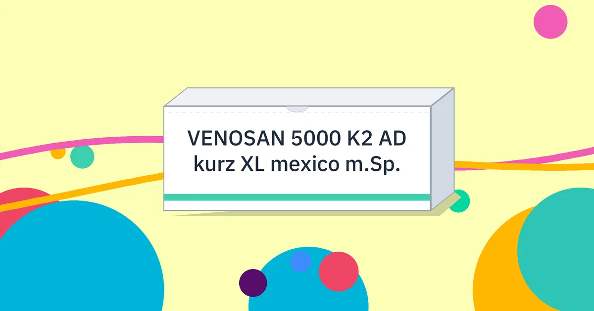 Symbolbild: Packung mit der Aufschrift VENOSAN 5000 K2 AD kurz XL mexico m.Sp. (PZN 14430023) – Verfügbarkeit und Bezug in Apotheken in Frankfurt am Main