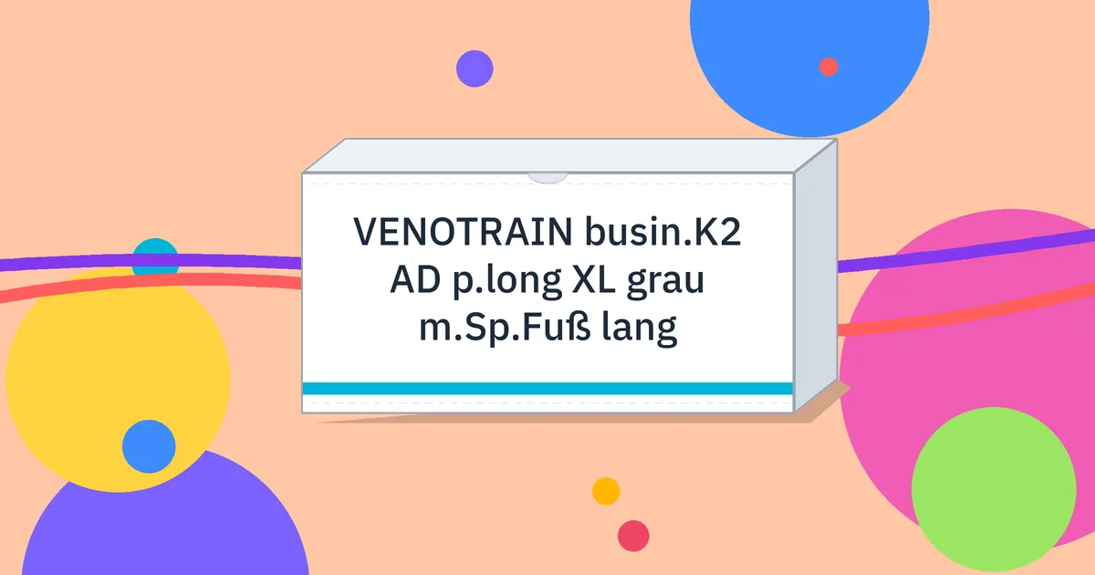 Symbolbild: Packung mit der Aufschrift VENOTRAIN busin.K2 AD p.long XL grau m.Sp.Fuß lang (PZN 19056925) – Verfügbarkeit und Bezug in Apotheken in Frankfurt am Main