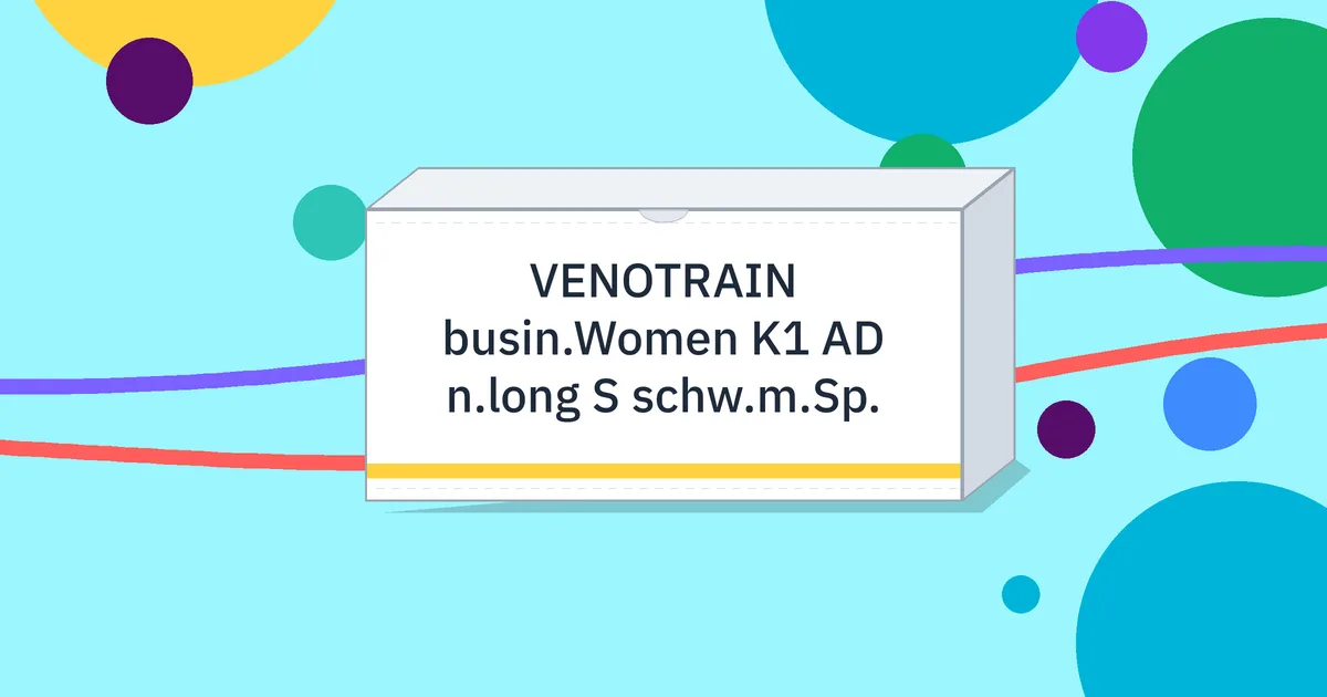 Symbolbild: Packung mit der Aufschrift VENOTRAIN busin.Women K1 AD n.long S schw.m.Sp. (PZN 10195393) – Verfügbarkeit und Bezug in Apotheken in Frankfurt am Main