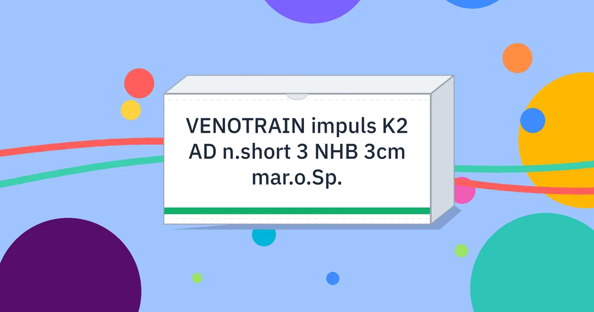 Symbolbild: Packung mit der Aufschrift VENOTRAIN impuls K2 AD n.short 3 NHB 3cm mar.o.Sp. (PZN 15223734) – Verfügbarkeit und Bezug in Apotheken in Frankfurt am Main