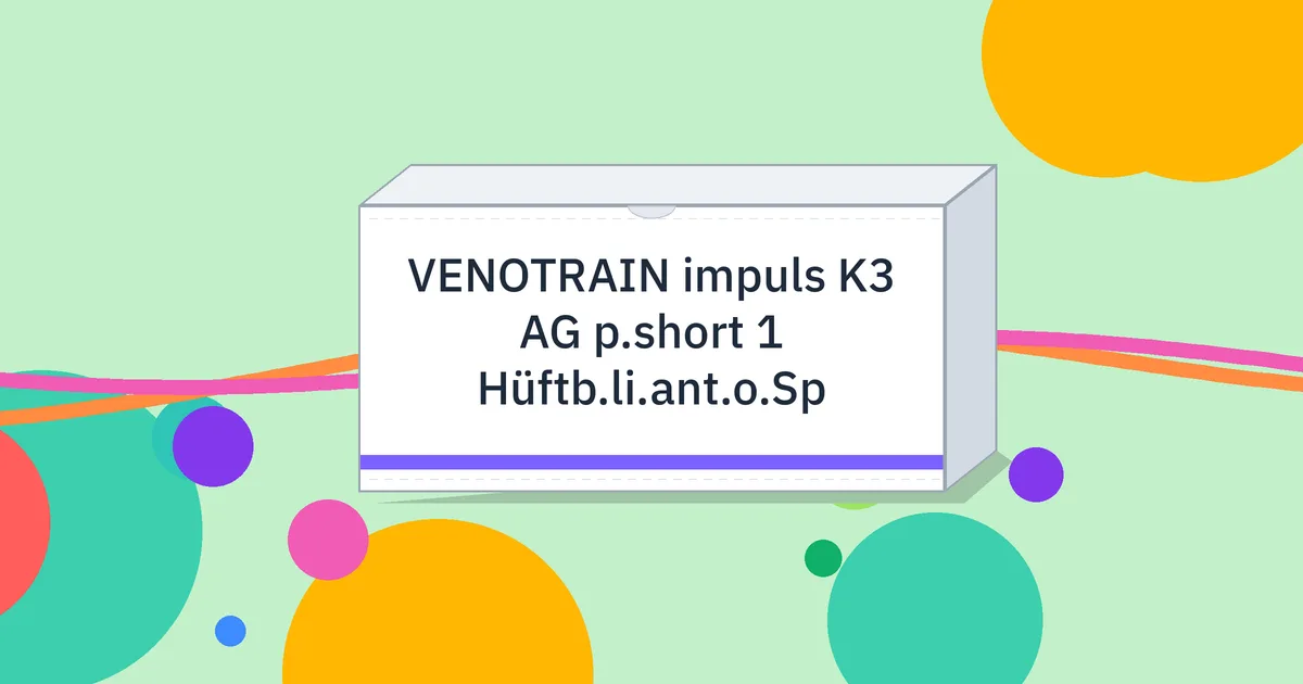 Symbolbild: Packung mit der Aufschrift VENOTRAIN impuls K3 AG p.short 1 Hüftb.li.ant.o.Sp (PZN 15220902) – Verfügbarkeit und Bezug in Apotheken in Frankfurt am Main