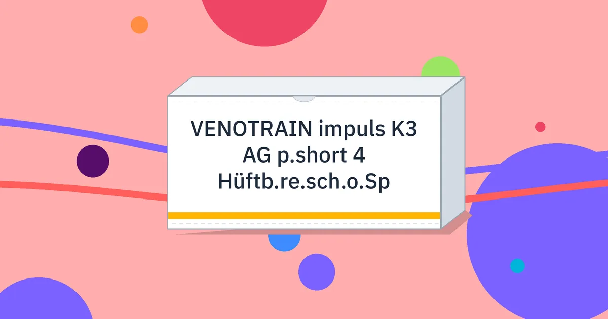Symbolbild: Packung mit der Aufschrift VENOTRAIN impuls K3 AG p.short 4 Hüftb.re.sch.o.Sp (PZN 10294250) – Verfügbarkeit und Bezug in Apotheken in Frankfurt am Main