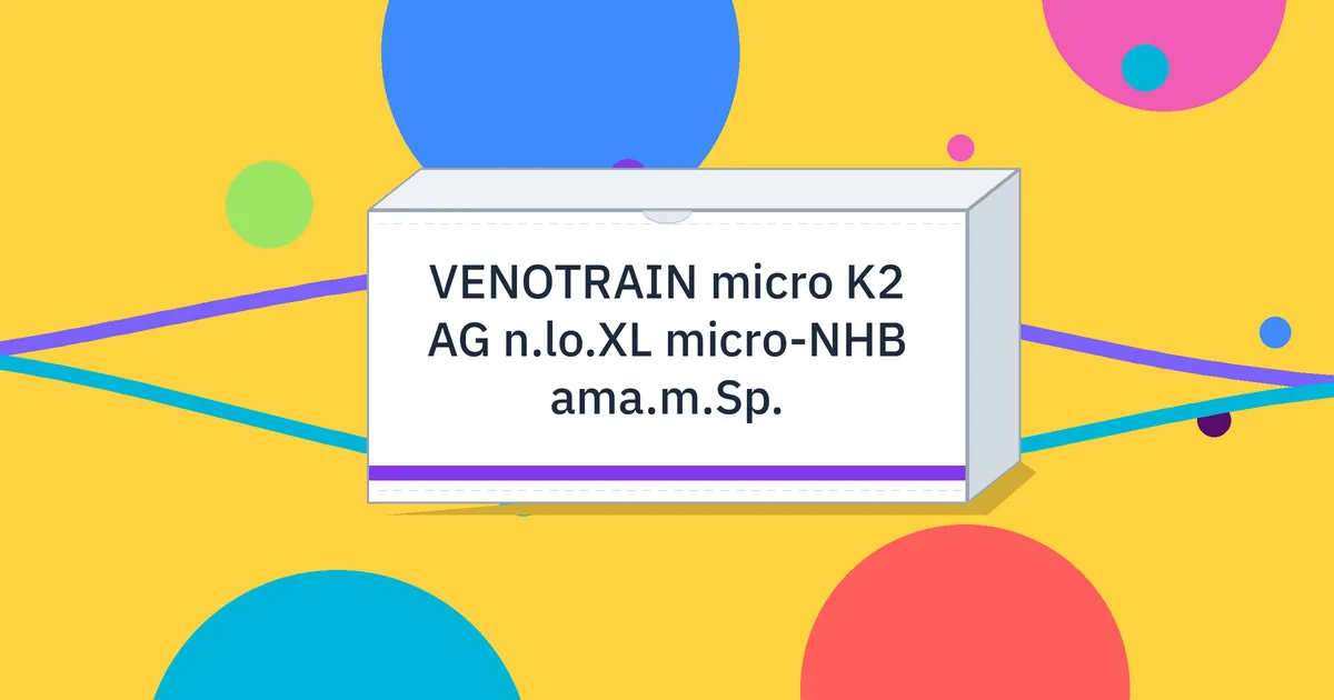 Symbolbild: Packung mit der Aufschrift VENOTRAIN micro K2 AG n.lo.XL micro-NHB ama.m.Sp. (PZN 16065757) – Verfügbarkeit und Bezug in Apotheken in Frankfurt am Main
