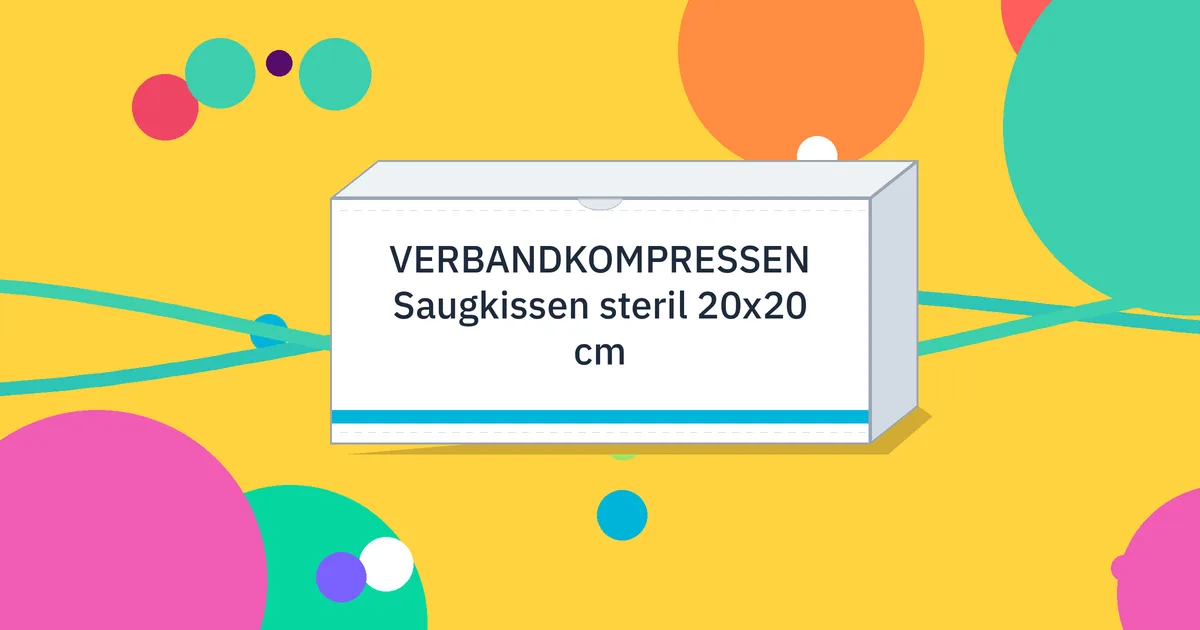 Symbolbild: Packung mit der Aufschrift VERBANDKOMPRESSEN Saugkissen steril 20x20 cm (PZN 00527724) – Verfügbarkeit und Bezug in Apotheken in Frankfurt am Main