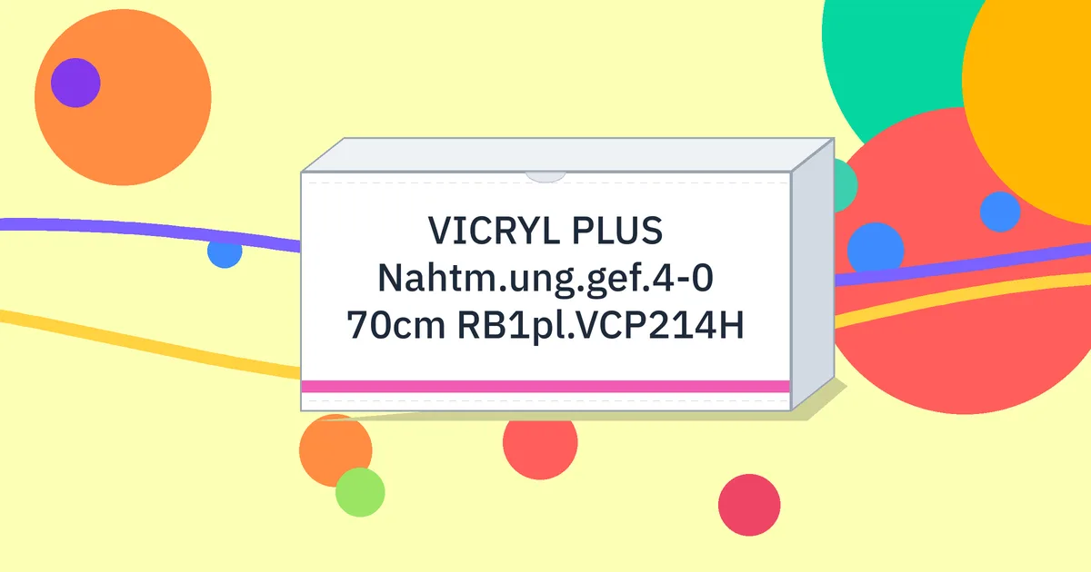 Symbolbild: Packung mit der Aufschrift VICRYL PLUS Nahtm.ung.gef.4-0 70cm RB1pl.VCP214H (PZN 19884438) – Verfügbarkeit und Bezug in Apotheken in Frankfurt am Main