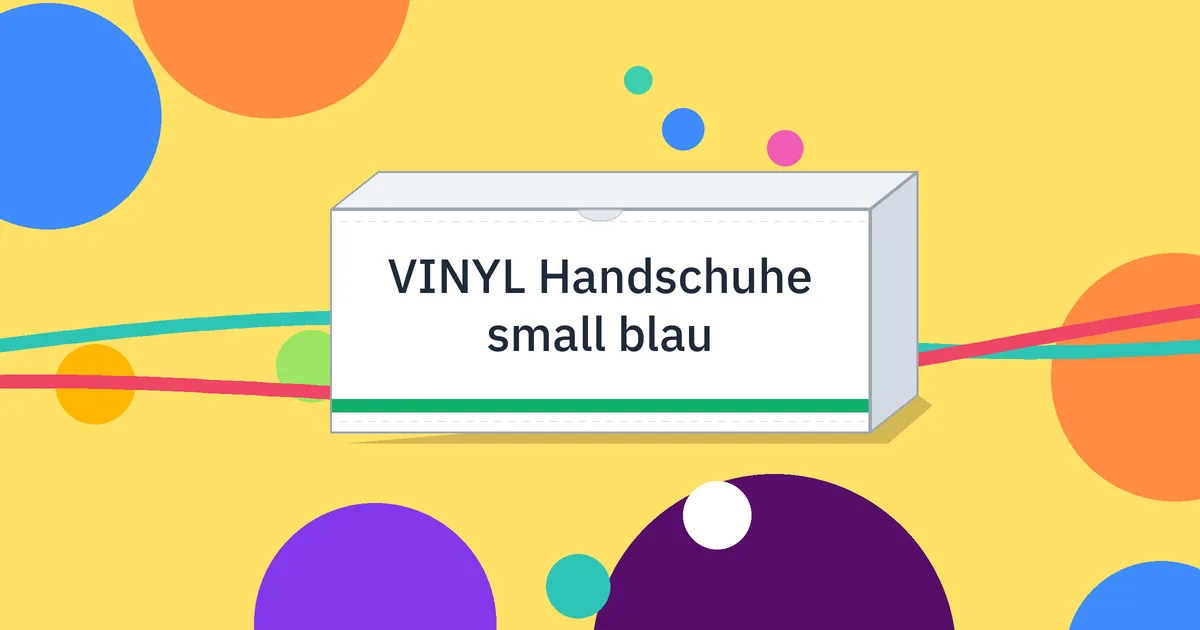 Symbolbild: Packung mit der Aufschrift VINYL Handschuhe small blau (PZN 01235337) – Verfügbarkeit und Bezug in Apotheken in Frankfurt am Main