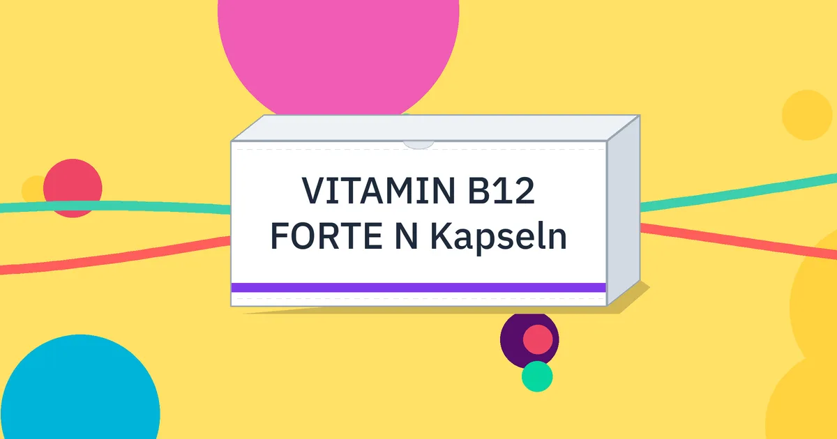 Symbolbild: Packung mit der Aufschrift VITAMIN B12 FORTE N Kapseln (PZN 11145032) – Verfügbarkeit und Bezug in Apotheken in Frankfurt am Main