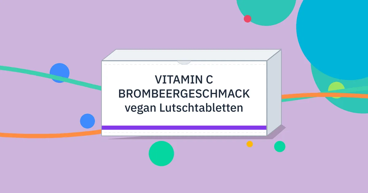 Symbolbild: Packung mit der Aufschrift VITAMIN C BROMBEERGESCHMACK vegan Lutschtabletten (PZN 20519543) – Verfügbarkeit und Bezug in Apotheken in Frankfurt am Main