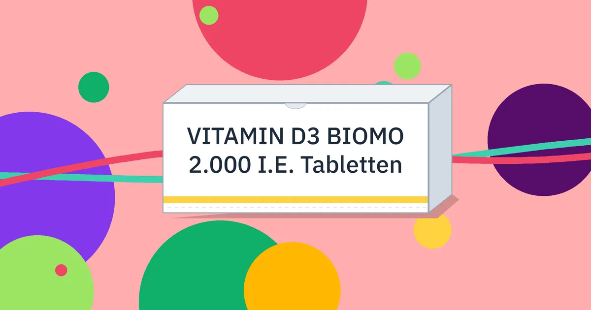 Symbolbild: Packung mit der Aufschrift VITAMIN D3 BIOMO 2.000 I.E. Tabletten (PZN 19386456) – Verfügbarkeit und Bezug in Apotheken in Frankfurt am Main
