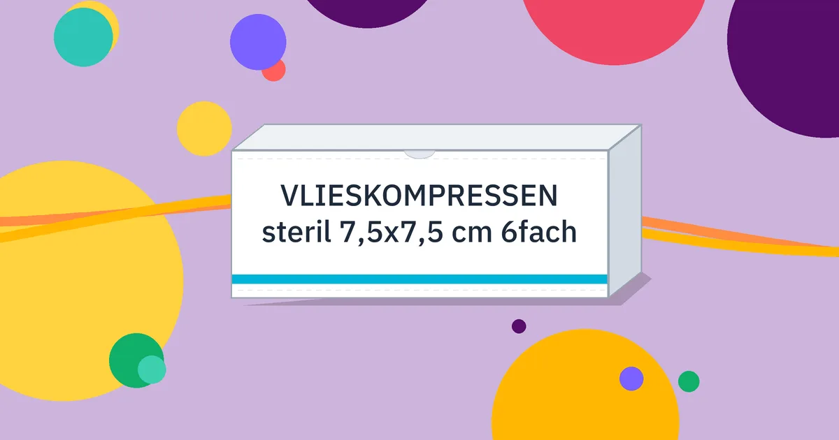Symbolbild: Packung mit der Aufschrift VLIESKOMPRESSEN steril 7,5x7,5 cm 6fach (PZN 01280131) – Verfügbarkeit und Bezug in Apotheken in Frankfurt am Main