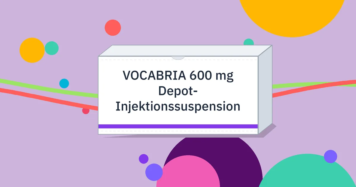 Symbolbild: Packung mit der Aufschrift VOCABRIA 600 mg Depot-Injektionssuspension (PZN 18769729) – Verfügbarkeit und Bezug in Apotheken in Frankfurt am Main
