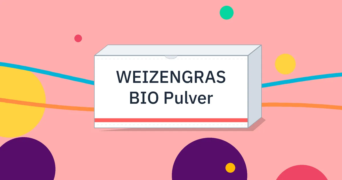 Symbolbild: Packung mit der Aufschrift WEIZENGRAS BIO Pulver (PZN 12727374) – Verfügbarkeit und Bezug in Apotheken in Frankfurt am Main