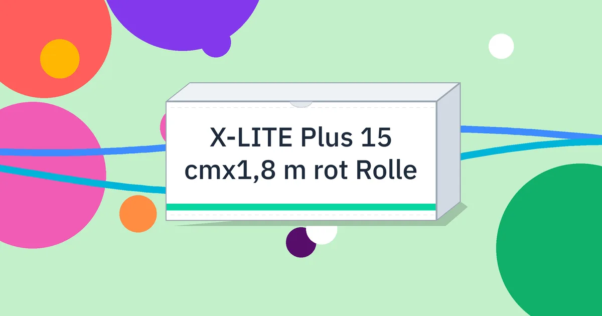 Symbolbild: Packung mit der Aufschrift X-LITE Plus 15 cmx1,8 m rot Rolle (PZN 14404988) – Verfügbarkeit und Bezug in Apotheken in Frankfurt am Main