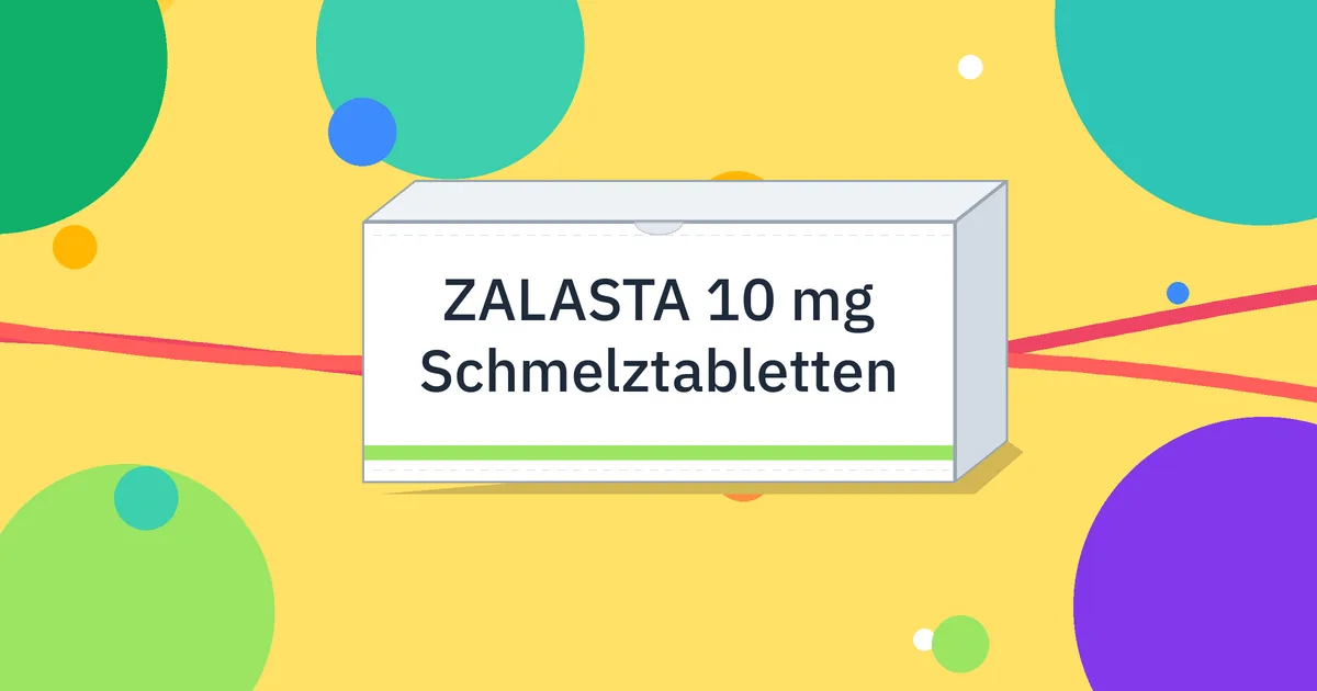 Symbolbild: Packung mit der Aufschrift ZALASTA 10 mg Schmelztabletten (PZN 09098035) – Verfügbarkeit und Bezug in Apotheken in Frankfurt am Main