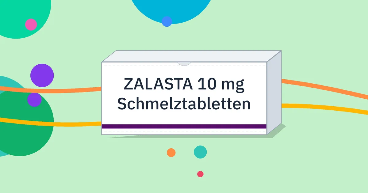 Symbolbild: Packung mit der Aufschrift ZALASTA 10 mg Schmelztabletten (PZN 19978702) – Verfügbarkeit und Bezug in Apotheken in Frankfurt am Main