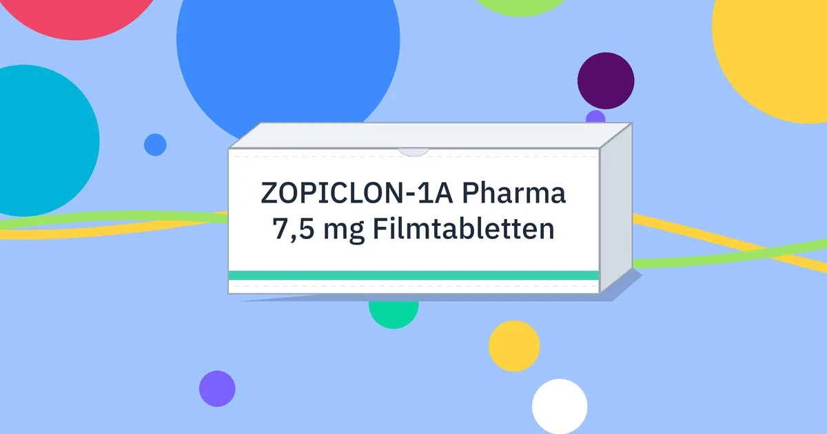 Symbolbild: Packung mit der Aufschrift ZOPICLON-1A Pharma 7,5 mg Filmtabletten (PZN 04344328) – Verfügbarkeit und Bezug in Apotheken in Frankfurt am Main