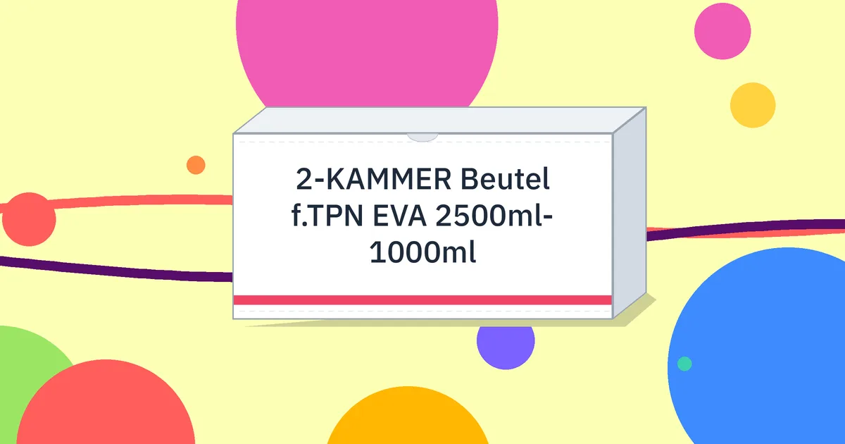 Symbolbild: Packung mit der Aufschrift 2-KAMMER Beutel f.TPN EVA 2500ml-1000ml (PZN 16634540) – Verfügbarkeit und Bezug in Apotheken in Frankfurt am Main
