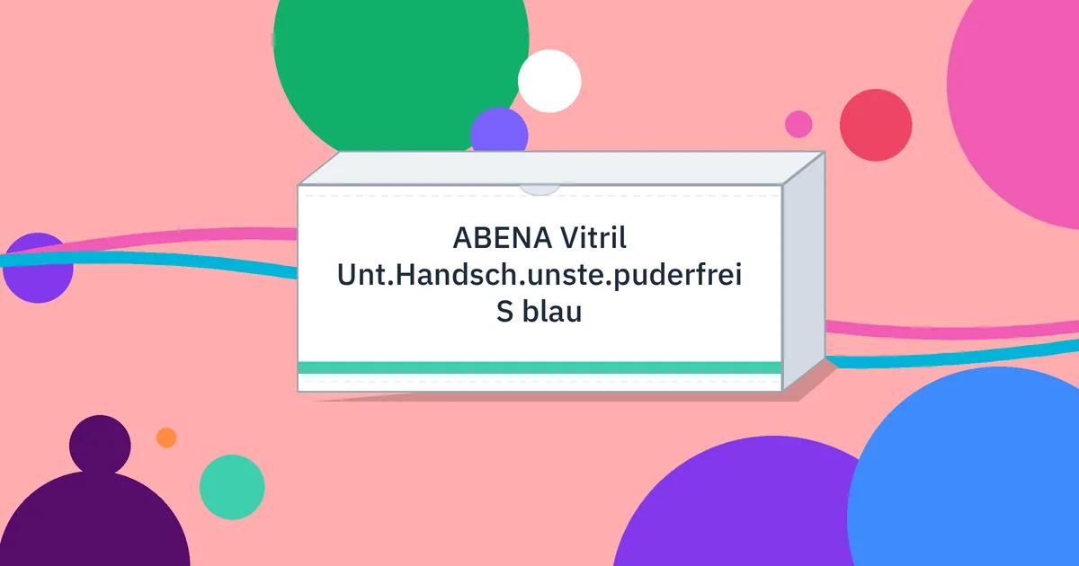 Symbolbild: Packung mit der Aufschrift ABENA Vitril Unt.Handsch.unste.puderfrei S blau (PZN 16932237) – Verfügbarkeit und Bezug in Apotheken in Frankfurt am Main