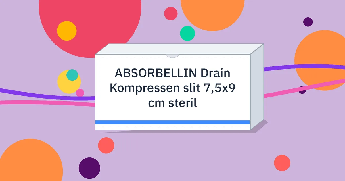Symbolbild: Packung mit der Aufschrift ABSORBELLIN Drain Kompressen slit 7,5x9 cm steril (PZN 19485738) – Verfügbarkeit und Bezug in Apotheken in Frankfurt am Main