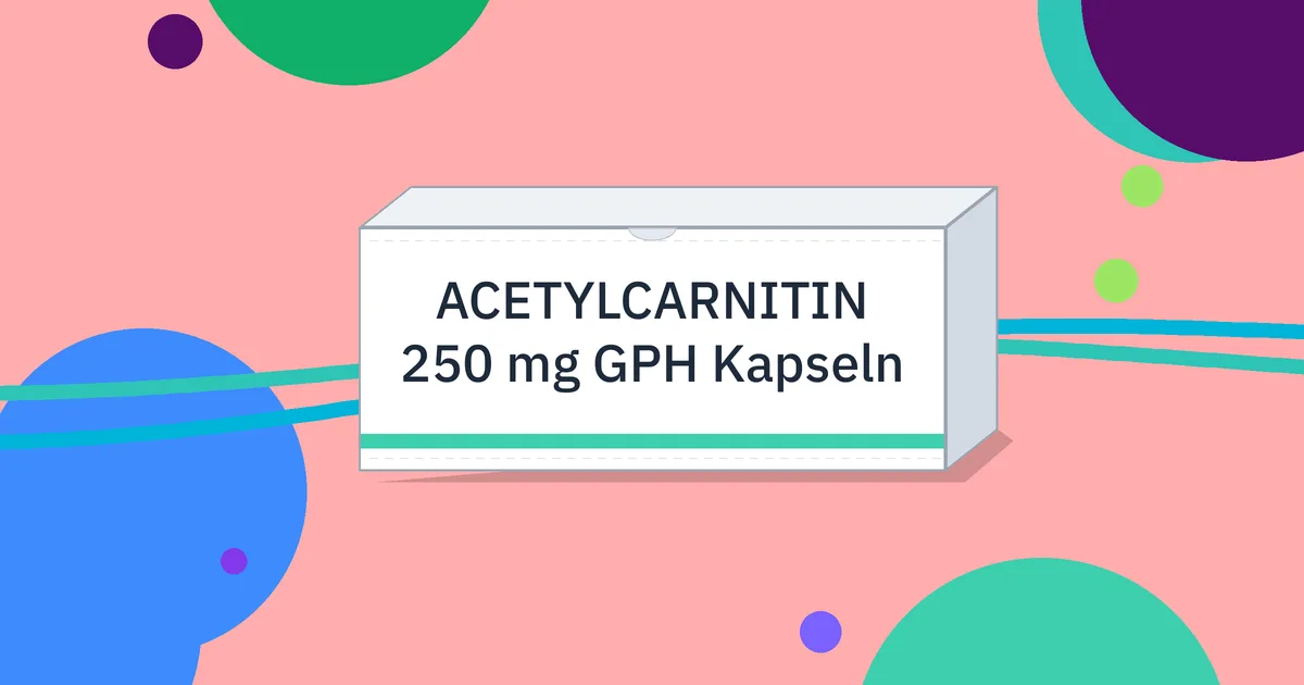 Symbolbild: Packung mit der Aufschrift ACETYLCARNITIN 250 mg GPH Kapseln (PZN 09681088) – Verfügbarkeit und Bezug in Apotheken in Frankfurt am Main