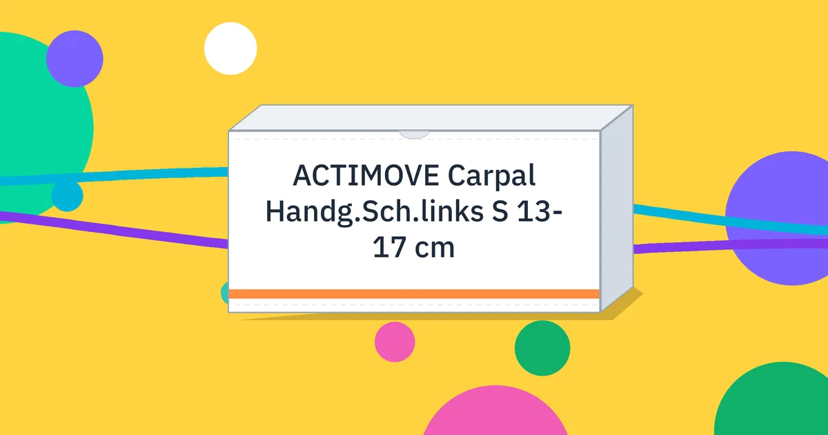 Symbolbild: Packung mit der Aufschrift ACTIMOVE Carpal Handg.Sch.links S 13-17 cm (PZN 17949139) – Verfügbarkeit und Bezug in Apotheken in Frankfurt am Main