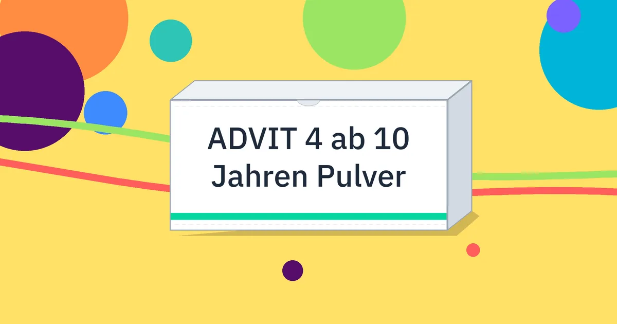 Symbolbild: Packung mit der Aufschrift ADVIT 4 ab 10 Jahren Pulver (PZN 01992268) – Verfügbarkeit und Bezug in Apotheken in Frankfurt am Main