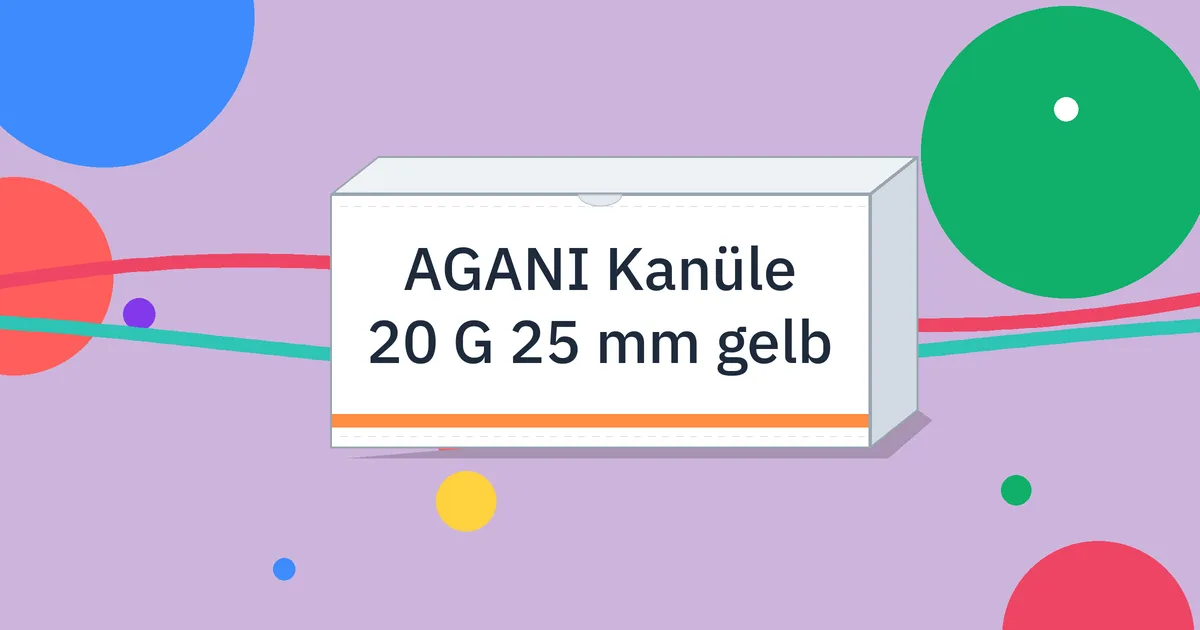 Symbolbild: Packung mit der Aufschrift AGANI Kanüle 20 G 25 mm gelb (PZN 20130420) – Verfügbarkeit und Bezug in Apotheken in Frankfurt am Main