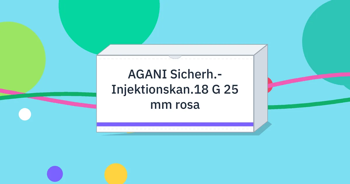 Symbolbild: Packung mit der Aufschrift AGANI Sicherh.-Injektionskan.18 G 25 mm rosa (PZN 20130650) – Verfügbarkeit und Bezug in Apotheken in Frankfurt am Main