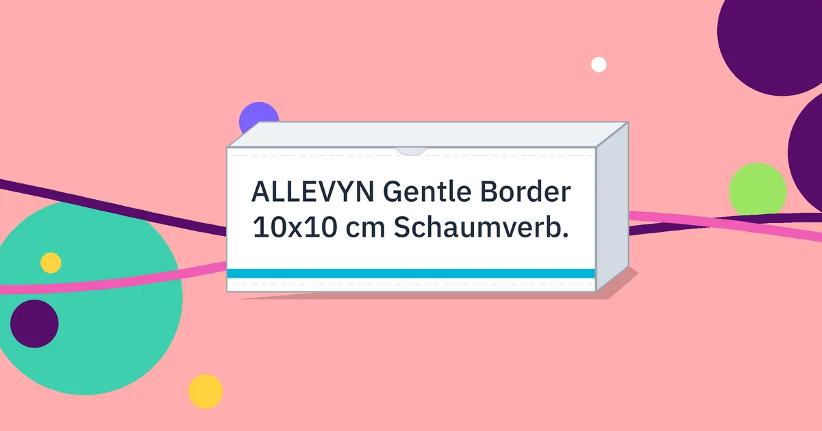 Symbolbild: Packung mit der Aufschrift ALLEVYN Gentle Border 10x10 cm Schaumverb. (PZN 14403807) – Verfügbarkeit und Bezug in Apotheken in Frankfurt am Main