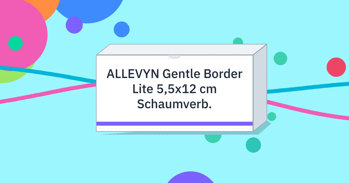 Symbolbild: Packung mit der Aufschrift ALLEVYN Gentle Border Lite 5,5x12 cm Schaumverb. (PZN 15419035) – Verfügbarkeit und Bezug in Apotheken in Frankfurt am Main