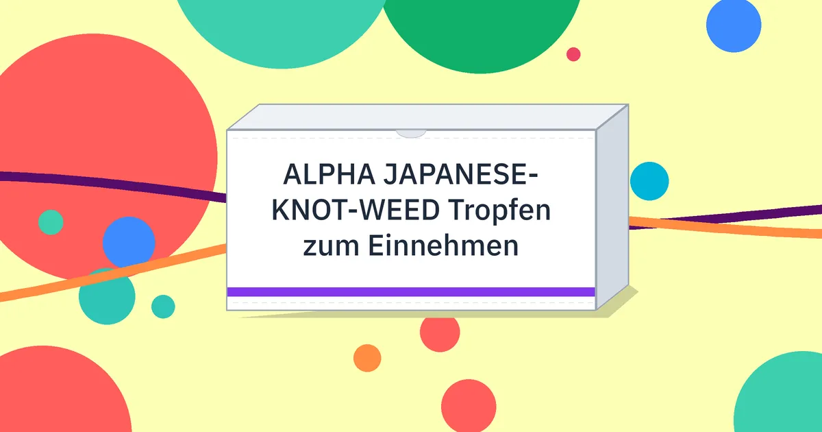 Symbolbild: Packung mit der Aufschrift ALPHA JAPANESE-KNOT-WEED Tropfen zum Einnehmen (PZN 12338632) – Verfügbarkeit und Bezug in Apotheken in Frankfurt am Main