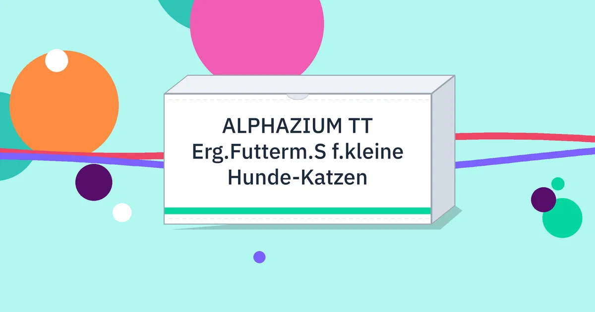 Symbolbild: Packung mit der Aufschrift ALPHAZIUM TT Erg.Futterm.S f.kleine Hunde-Katzen (PZN 19491762) – Verfügbarkeit und Bezug in Apotheken in Frankfurt am Main