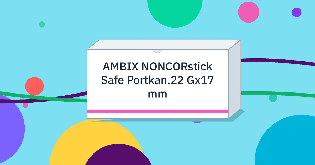 Symbolbild: Packung mit der Aufschrift AMBIX NONCORstick Safe Portkan.22 Gx17 mm (PZN 15565601) – Verfügbarkeit und Bezug in Apotheken in Frankfurt am Main