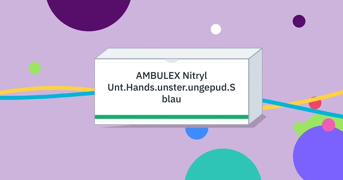 Symbolbild: Packung mit der Aufschrift AMBULEX Nitryl Unt.Hands.unster.ungepud.S blau (PZN 12338253) – Verfügbarkeit und Bezug in Apotheken in Frankfurt am Main