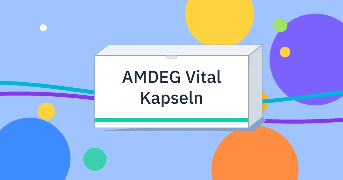 Symbolbild: Packung mit der Aufschrift AMDEG Vital Kapseln (PZN 05122989) – Verfügbarkeit und Bezug in Apotheken in Frankfurt am Main