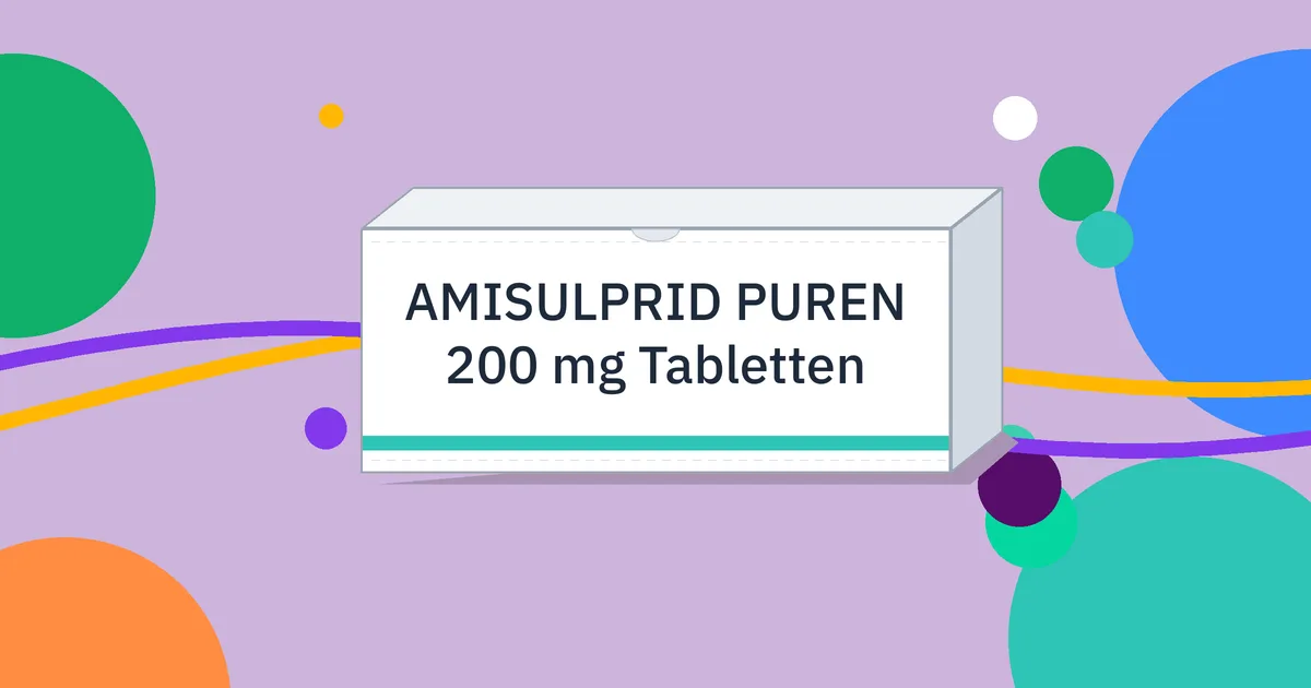 Symbolbild: Packung mit der Aufschrift AMISULPRID PUREN 200 mg Tabletten (PZN 13655487) – Verfügbarkeit und Bezug in Apotheken in Frankfurt am Main