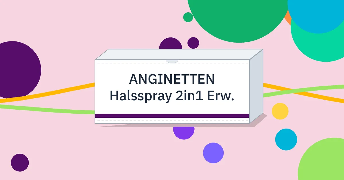 Symbolbild: Packung mit der Aufschrift ANGINETTEN Halsspray 2in1 Erw. (PZN 18878571) – Verfügbarkeit und Bezug in Apotheken in Frankfurt am Main