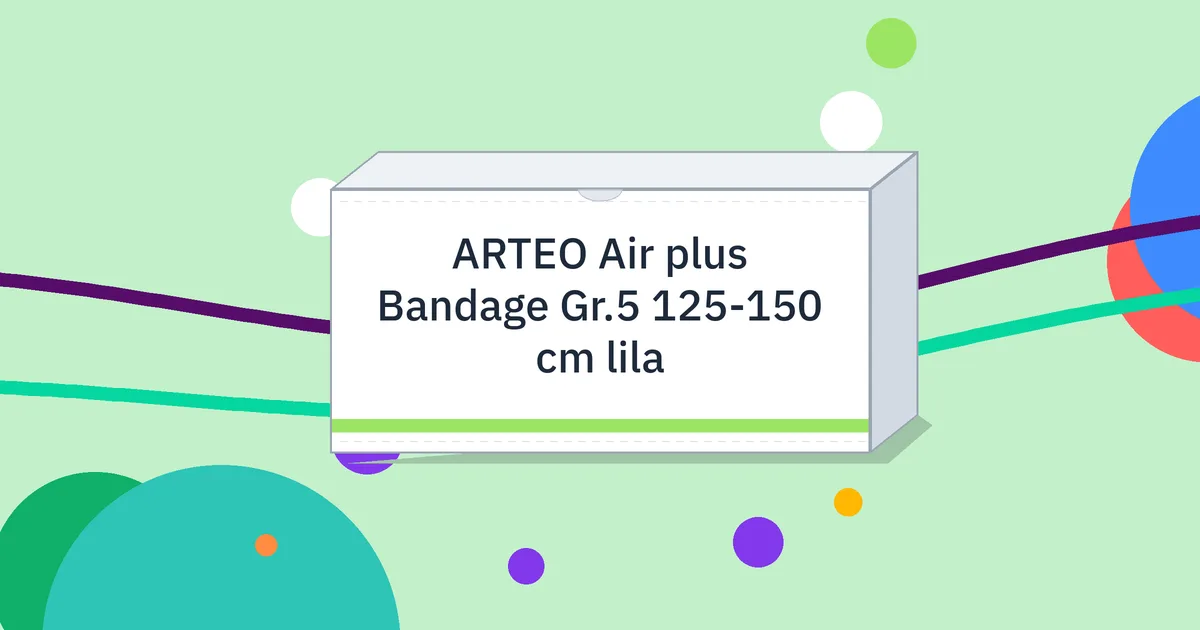 Symbolbild: Packung mit der Aufschrift ARTEO Air plus Bandage Gr.5 125-150 cm lila (PZN 14175341) – Verfügbarkeit und Bezug in Apotheken in Frankfurt am Main