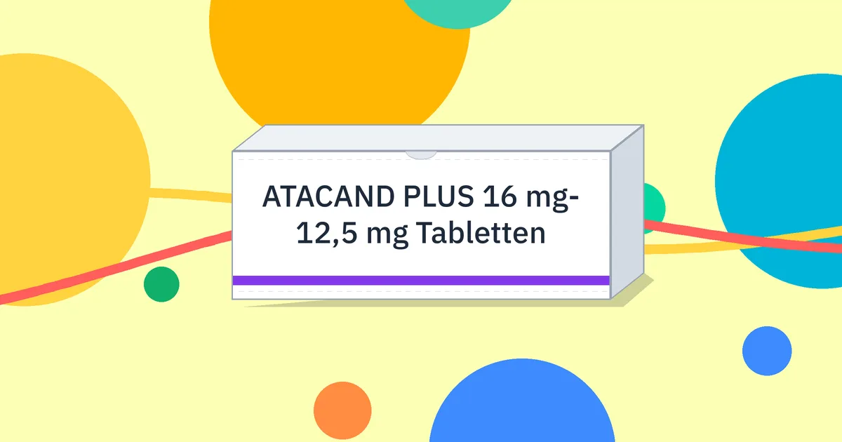 Symbolbild: Packung mit der Aufschrift ATACAND PLUS 16 mg-12,5 mg Tabletten (PZN 04152853) – Verfügbarkeit und Bezug in Apotheken in Frankfurt am Main