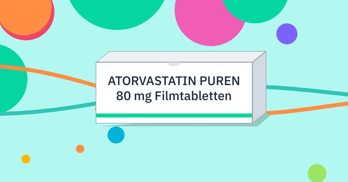Symbolbild: Packung mit der Aufschrift ATORVASTATIN PUREN 80 mg Filmtabletten (PZN 11297730) – Verfügbarkeit und Bezug in Apotheken in Frankfurt am Main