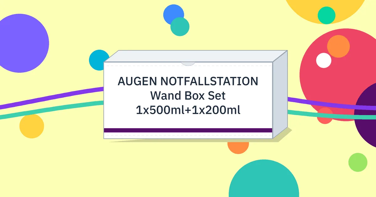 Symbolbild: Packung mit der Aufschrift AUGEN NOTFALLSTATION Wand Box Set 1x500ml+1x200ml (PZN 16882597) – Verfügbarkeit und Bezug in Apotheken in Frankfurt am Main